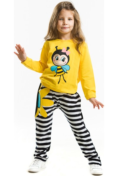 Denokids Kız Çocuk Bee Happy Kız Kadife Eşofman Takım