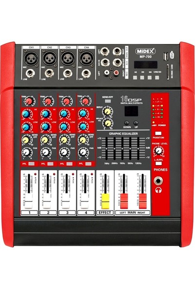 Midex MP-700 Power Mikser Amfi 2 x 350W 4 Kanal Dsp Efekt Eq USB