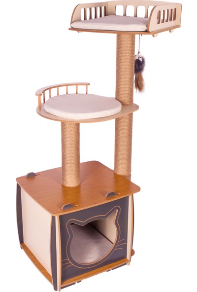 Patihomes XL Lâl Katlı Yataklı Kedi Evi Gri