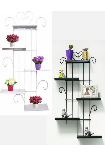 Emka 2 Adet Dekoratif 5 Katlı Siyah & Beyaz Ferforje Raf Emka 2 Adet Dekoratif 5 Katlı Siyah & Beyaz Ferforje Raf