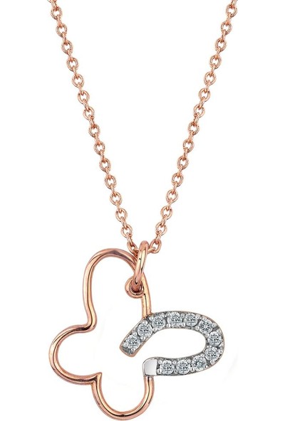 İryum Pırlanta Kelebek Kolye Pn024