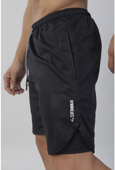 Gymwolves Erkek Spor Şort Çift Katmanlı Siyah Comfortable Serisi Gymwolves Erkek Spor Şort Çift Katmanlı Siyah Comfortable Serisi