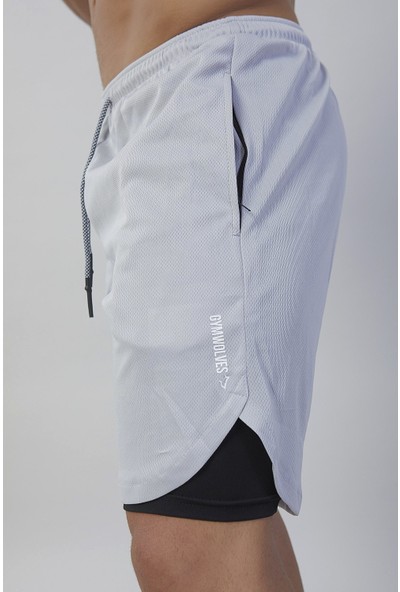 Gymwolves Erkek Spor Şort Çift Katmanlı Kırık Beyaz Comfortable Serisi Gymwolves Erkek Spor Şort Çift Katmanlı Kırık Beyaz Comfortable Serisi