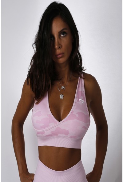 Gymwolves Dikişsiz Spor Sütyeni Pink Kamuflaj Desen Seamles Bras Action Serisi