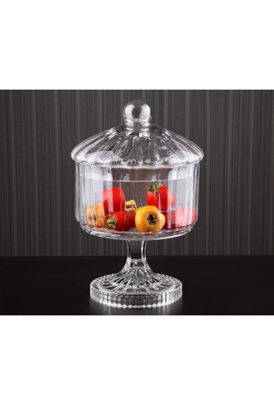 Oyks Ayaklı Cam Kasesi Optikli 17 cm Kapaklı Oyks Ayaklı Cam Kasesi Optikli 17 cm Kapaklı