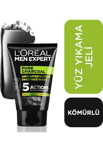 L'Oréal Paris Men Expert Pure Charcoal Cilt Problemlerine Karşı Savaşan Yüz Yıkama Jeli 100 Ml
