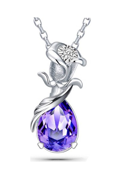 Jessini Pırlantalı Gül Tasarım Ametist Kolye
