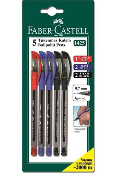 Faber Castell 1425 5 Renk Tükenmez Kalem - 2 Siyah+2 Mavi+1 Kırmızı 5'li (5500142550) Faber Castell 1425 5 Renk Tükenmez Kalem - 2 Siyah+2 Mavi+1 Kırmızı 5'li (5500142550)