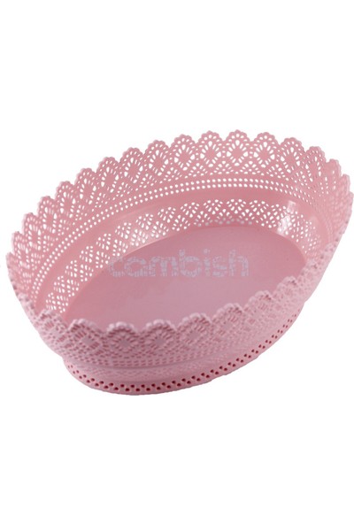 Bastonlu Plastik Dantelli Ekmek Sepeti Oval Pembe Bastonlu Plastik Dantelli Ekmek Sepeti Oval Pembe