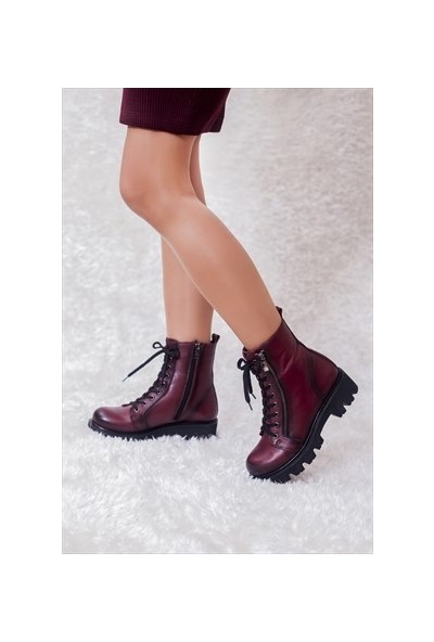 Tarçın Hakiki Deri Bordo Günlük Kadın Topuklu Bot Trc49-56304