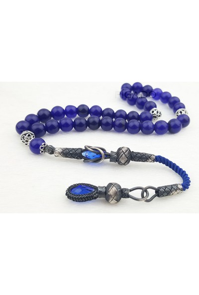 Pigado 1000 Ayar Kazaz Püsküllü Lacivert Küre Kesim Ceyd Doğaltaş Tesbih