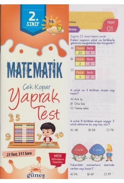 Güneş 2. Sınıf Matematik Çek Kopar Yaprak Test-Yeni Güneş 2. Sınıf Matematik Çek Kopar Yaprak Test-Yeni