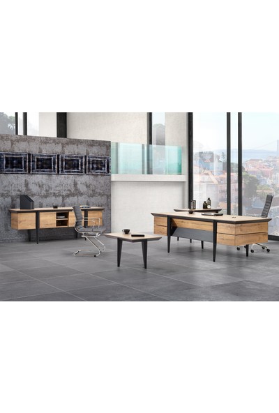 Uzay Ofis Premium Vip Makam Takımı - Kafkas Meşe - Antrasit - 220 cm