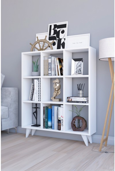 PlatinReyon Küp Kitaplık 9 Bölmeli Kare Kitaplık Raf Kütüphane Beyaz 9 Raf