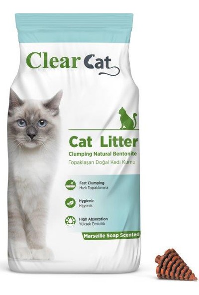Clear Cat Marsilya Sabunu Kokulu 5 Kg İnce Taneli Bentonit Kedi Kumu Clear Cat Marsilya Sabunu Kokulu 5 Kg İnce Taneli Bentonit Kedi Kumu