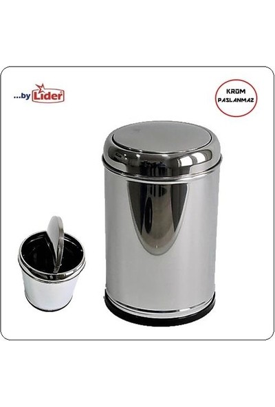 Krom Sallanır Kapak Çöp Kovası 5 Lt Lider Marka