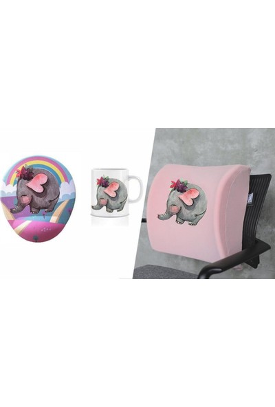 Office Küp 3'lü Ofis Seti Bel Yastığı Kahve Bardağı Mouse Pad Pembe Fil Office Küp 3'lü Ofis Seti Bel Yastığı Kahve Bardağı Mouse Pad Pembe Fil