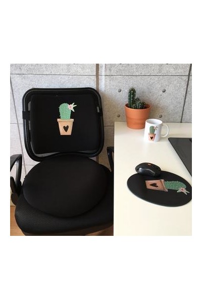 Office Küp 3'lü Ofis Seti Bel Yastığı Kahve Bardağı Mouse Pad Siyah Kaktüs Office Küp 3'lü Ofis Seti Bel Yastığı Kahve Bardağı Mouse Pad Siyah Kaktüs