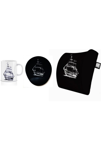Office Küp 3'lü Ofis Seti Bel Yastığı Kahve Bardağı Mouse Pad Siyah Gemi Office Küp 3'lü Ofis Seti Bel Yastığı Kahve Bardağı Mouse Pad Siyah Gemi