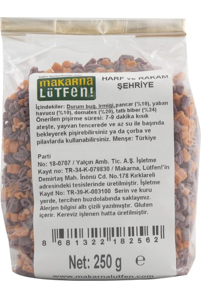 Makarna Lütfen Harf ve Rakam Şehriye 250 gr Makarna Lütfen Harf ve Rakam Şehriye 250 gr