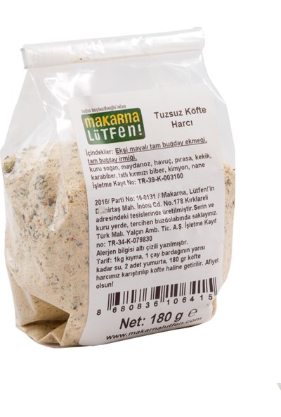 Makarna Lütfen Tuzsuz Köfte Harcı 180 gr Makarna Lütfen Tuzsuz Köfte Harcı 180 gr