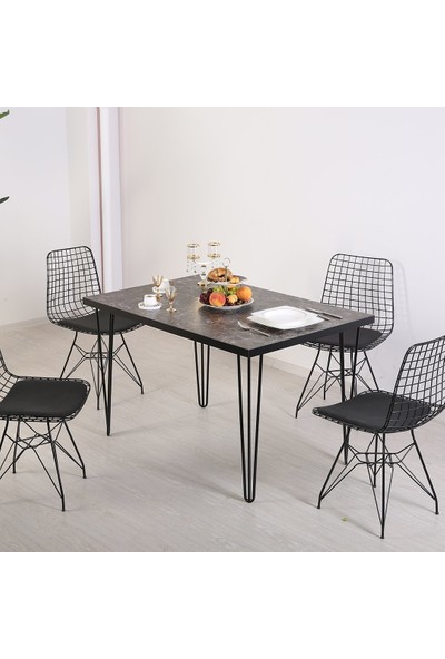 Yelken Mf Siyah Taş Masa Tel Sandalye Takımı
