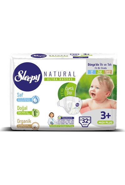 Sleepy Sensitive Bebek Bezi 3+ Beden Midi Plus Jumbo Paket (32 Adet) Sleepy Sensitive Bebek Bezi 3+ Beden Midi Plus Jumbo Paket (32 Adet)