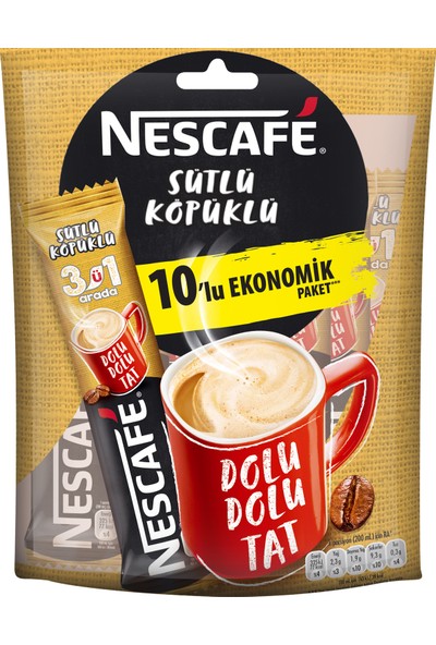 Nescafé 3'ü 1 Arada Sütlü Köpüklü 10'lu Paket 10x17.4 gr Nescafé 3'ü 1 Arada Sütlü Köpüklü 10'lu Paket 10x17.4 gr
