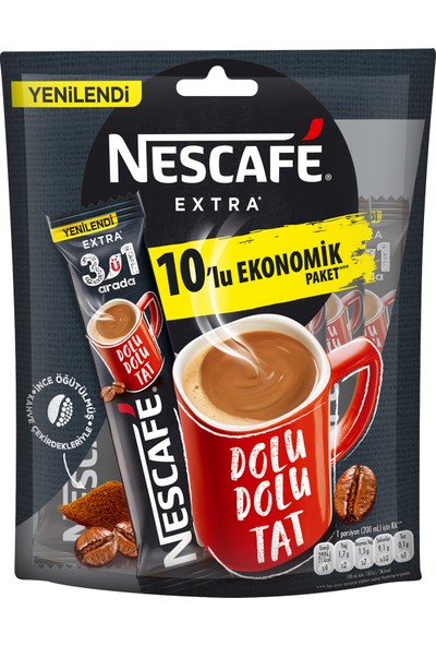 Nescafé 3'ü 1 Arada Extra 10'lu Paket 10x16.5 gr Nescafé 3'ü 1 Arada Extra 10'lu Paket 10x16.5 gr
