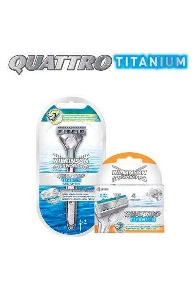 Wilkinson Sword Quattro Titanium Tıraş Bıçağı ve 4 Yedek Kartuş Wilkinson Sword Quattro Titanium Tıraş Bıçağı ve 4 Yedek Kartuş