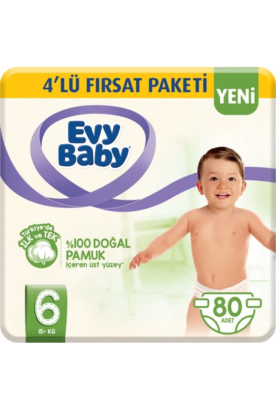 Evy Baby Bebek Bezi 6 Beden Ekstra Large 4'lü Fırsat Paketi 80 Adet Evy Baby Bebek Bezi 6 Beden Ekstra Large 4'lü Fırsat Paketi 80 Adet