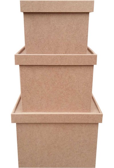 Okutan Hobi 3'lü Oyuncak Kutusu Kapaklı Ahşap Obje KOD:KU36