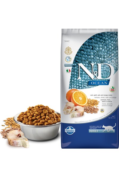 N & D Ocean Morina Balıklı ve Portakallı Düşük Tahıllı Yetişkin Kedi Maması 5 kg