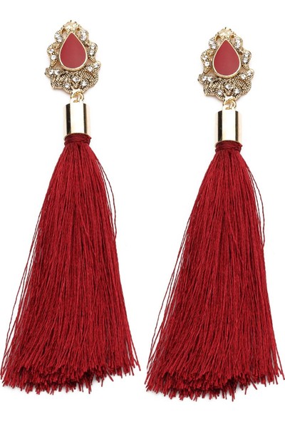 Modex Uzun Püsküllü Altın Sarısı Şık Küpe