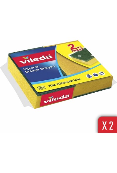 Vileda 2'li Yeşil Düz Hijyenik Bulaşık Süngeri 2'li Paket