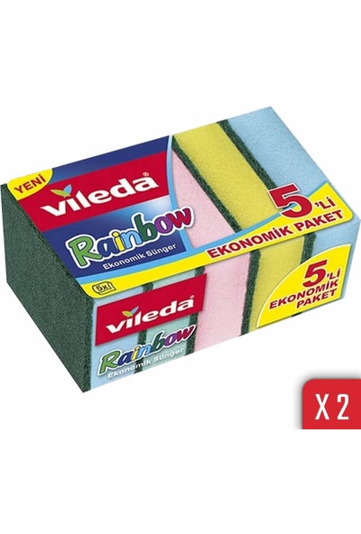 Vileda 5'li Rainbow Ekonomik Bulaşık Süngeri 2'li Paket