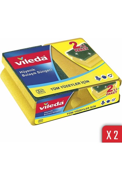 Vileda 2'li Yeşil Oluklu Hijyenik Bulaşık Süngeri 2'li Paket Vileda 2'li Yeşil Oluklu Hijyenik Bulaşık Süngeri 2'li Paket