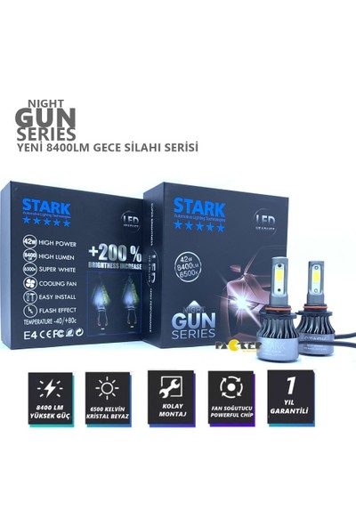 Stark Night Gun Hb3 9005 8400 Lümen Güç Şimşek Etkili LED Xenon 6500 Kelvin Beyaz Fan Soğuculu Far Ampulü Stark Night Gun Hb3 9005 8400 Lümen Güç Şimşek Etkili LED Xenon 6500 Kelvin Beyaz Fan Soğuculu Far Ampulü