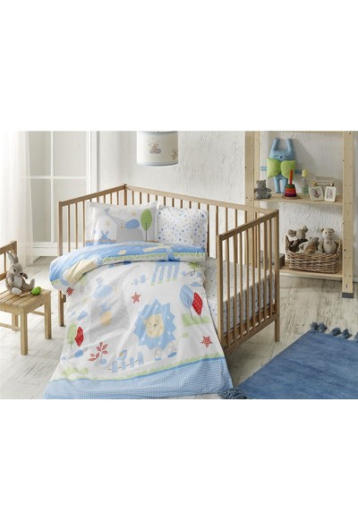 Taç Bebek Pamuklu Nevresim Takımı Happy Zoo Mavi