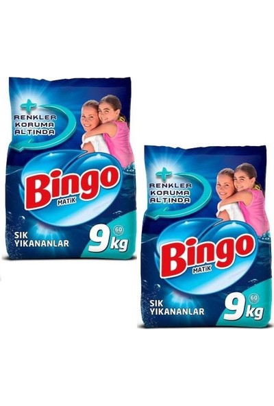 Bingo Toz Deterjan Yıkamalar 9 kg x 2'li Set