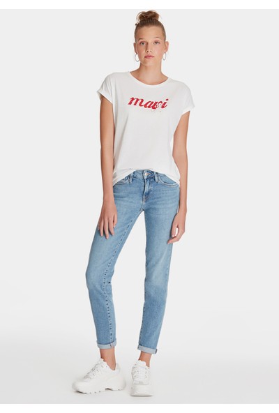 Mavi Kadın Mavi Logo Baskılı Beyaz Tişört 166422-23248