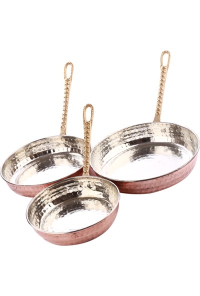 Menzir Bakır Tava Seti Saplı 3 Lü