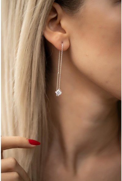 İzla Design 5518 Sallantılı Tek Taş Model Gümüş Küpe