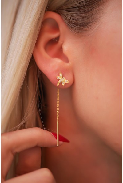 İzla Design Yusufçuk Model Sallantılı Altın Kaplama Gümüş İtalyan Küpe