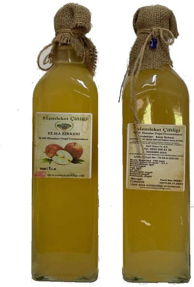 Memleket Çiftliği Doğal Fermente Ev Yapımı Elma Sirkesi 1 lt Cam Şişe