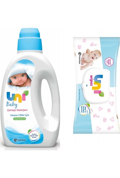 Eczacıbaşı Uni Baby Çamaşır Deterjanı 1500 ml + Uni Wipes 60'lı Islak Bebek Havlusu