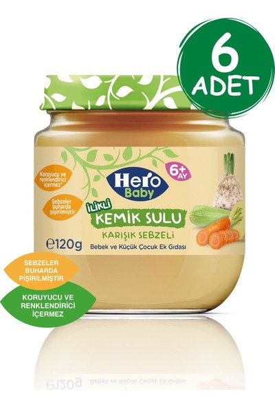 Hero Baby Ilikli Kemik Sulu Karışık Sebzeli Mama 120 gr x 6 adet Hero Baby Ilikli Kemik Sulu Karışık Sebzeli Mama 120 gr x 6 adet