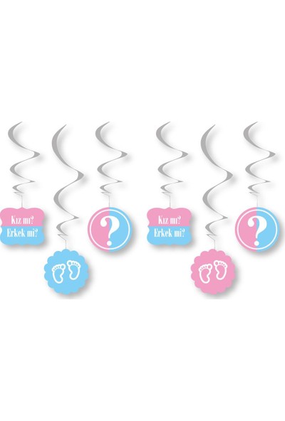 Kikajoy Cinsiyet Partisi Spiral Sarkıt Süs 6'lı Kikajoy Cinsiyet Partisi Spiral Sarkıt Süs 6'lı