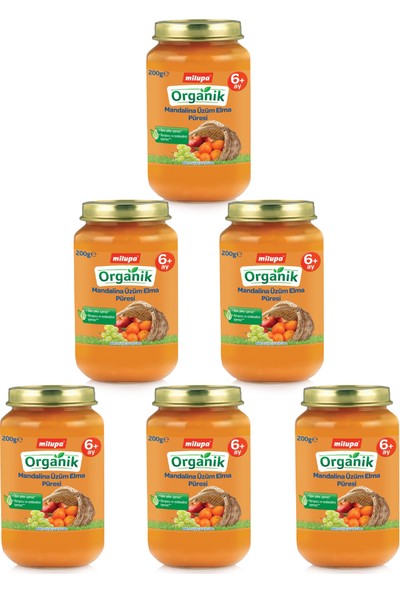 Milupa Organik Mandalina Üzüm Elma Püreli Kavanoz Maması 200 gr - 6'lı