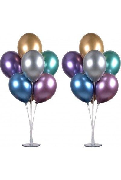Renkli Parti Balon Standı 7 Çubuklu 75 cm ve 7 Adet Metalik Balon Renkli Parti Balon Standı 7 Çubuklu 75 cm ve 7 Adet Metalik Balon
